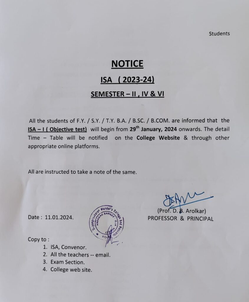 Sem II/IV/VI – ISA 2023-24 Notice – Dnyanprassarak Mandal’s College ...
